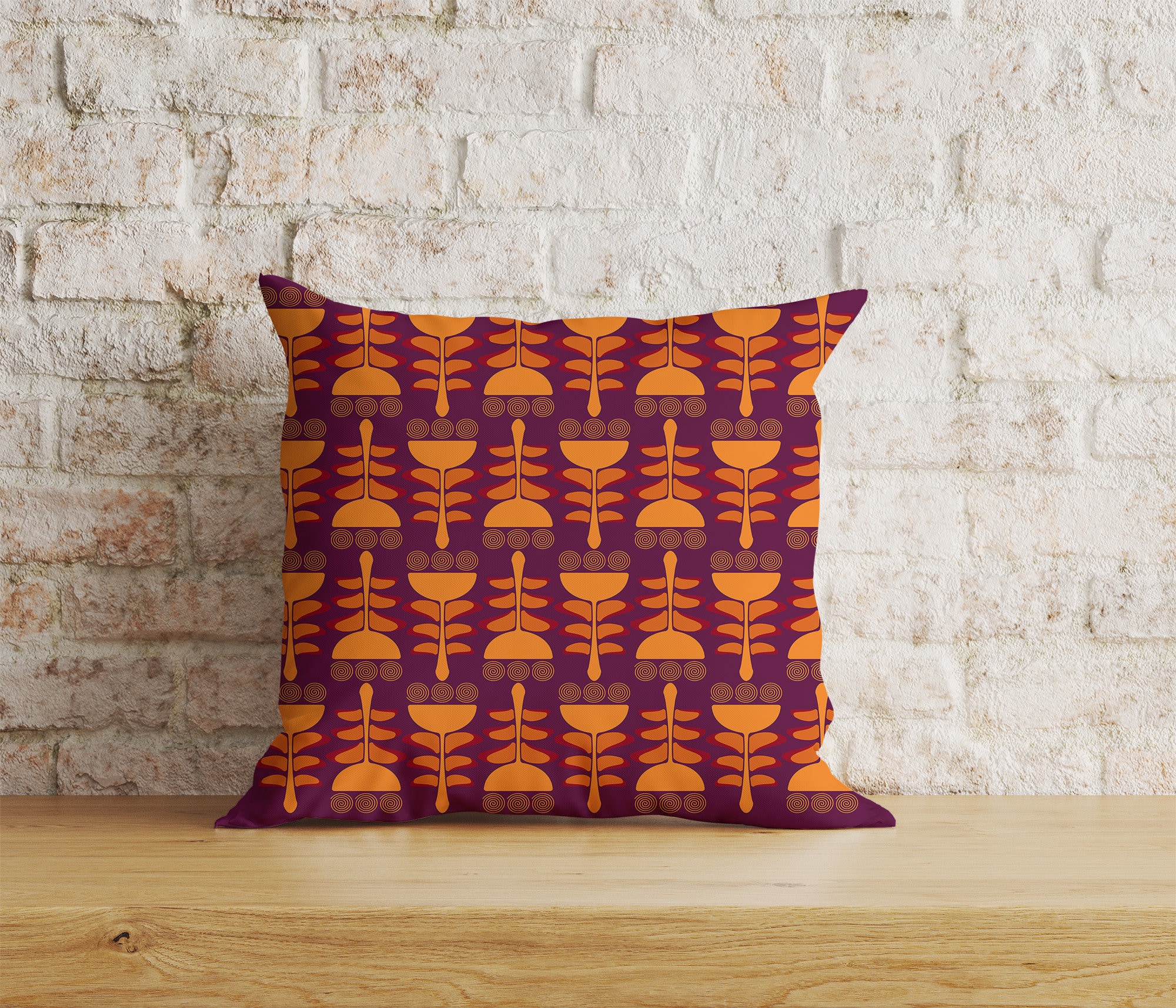Floral Botanical Flower Cushion Cover, Leaf and Spiral Pattern Pillow ...