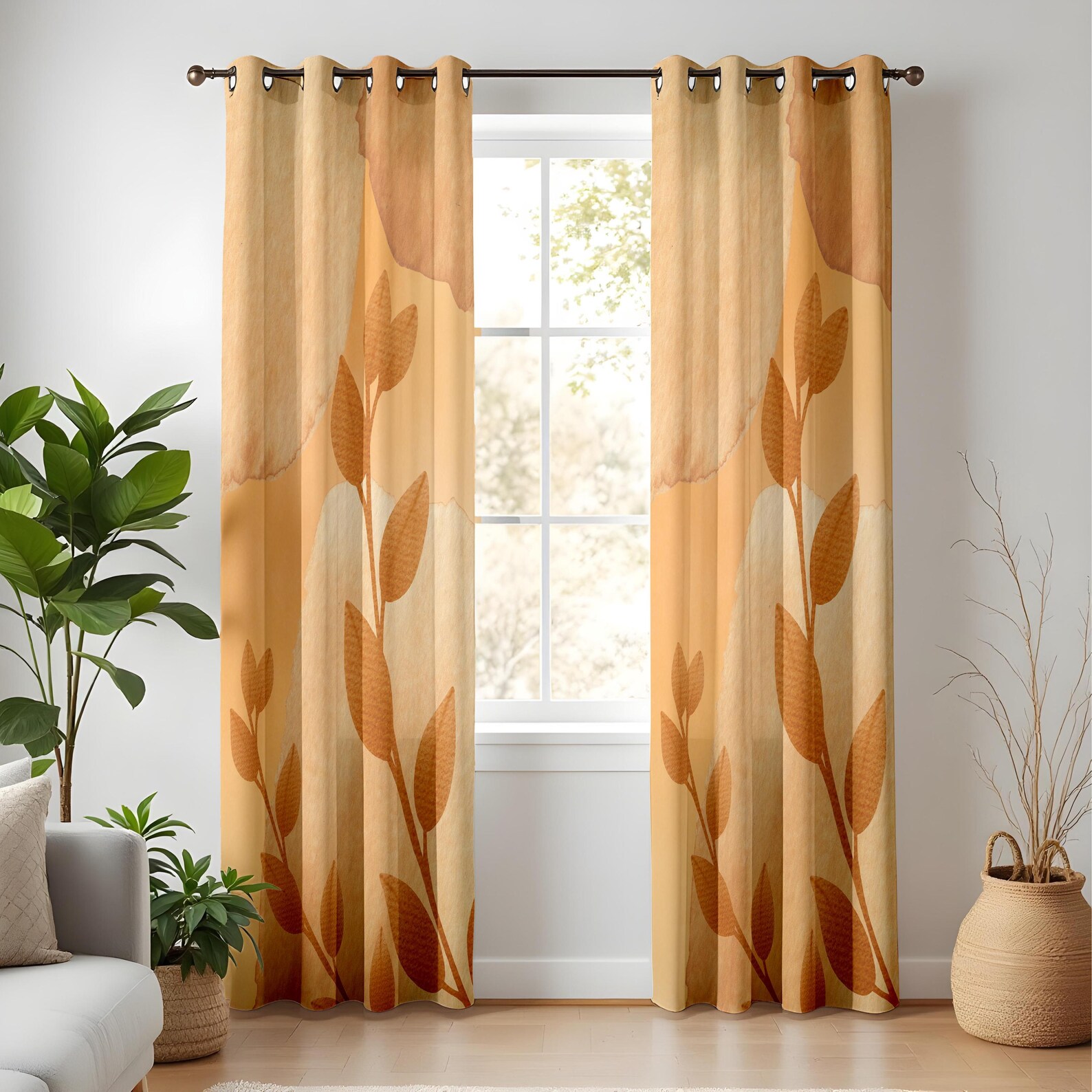 Earth Tone Leaf Print Curtains, Botanical Drapes, Warm Boho Nature ...