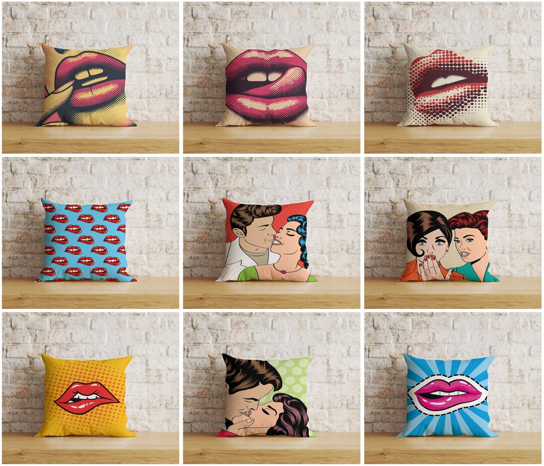 Pop Art Pillow Cover, Kissing Pop Art Cushion Cover, Lips Cushion Case ...