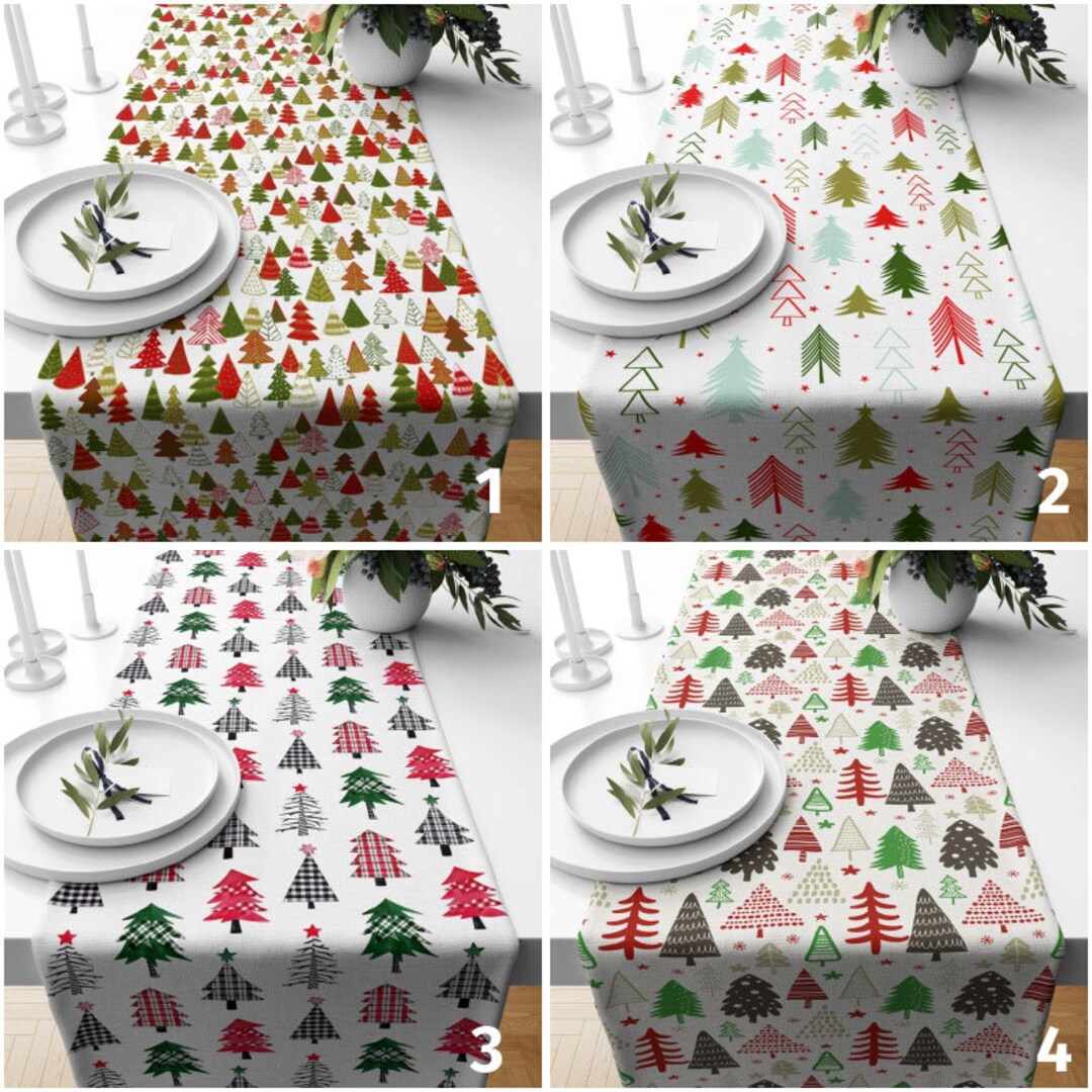Colorful Pine Trees Table Runner, Christmas Tree Table Cloth, Xmas ...