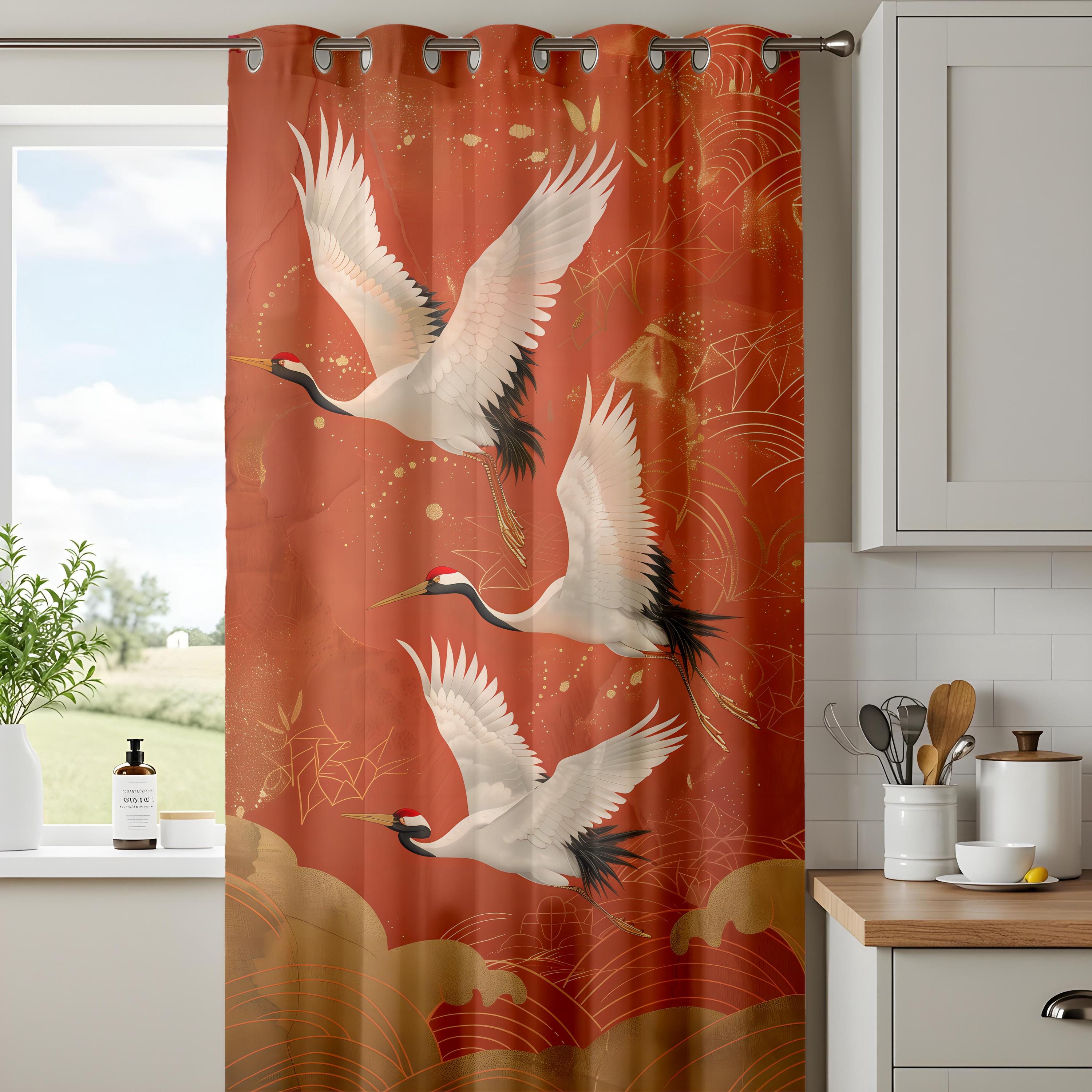 Graceful Flying Cranes Curtain, Bold Crane Pattern Drapes, Luxurious ...