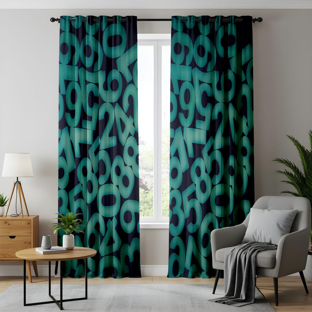 Futuristic Numbers Curtains, Digital Matrix-inspired Drapes, High-tech ...