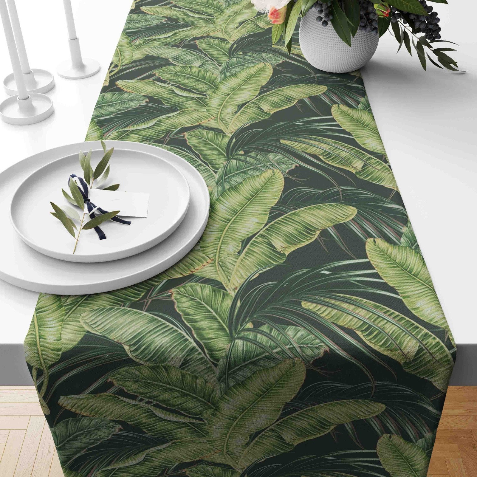 Tropical Palm Leaf Table Runner, Exotic Floral Kitchen Decor - Etsy