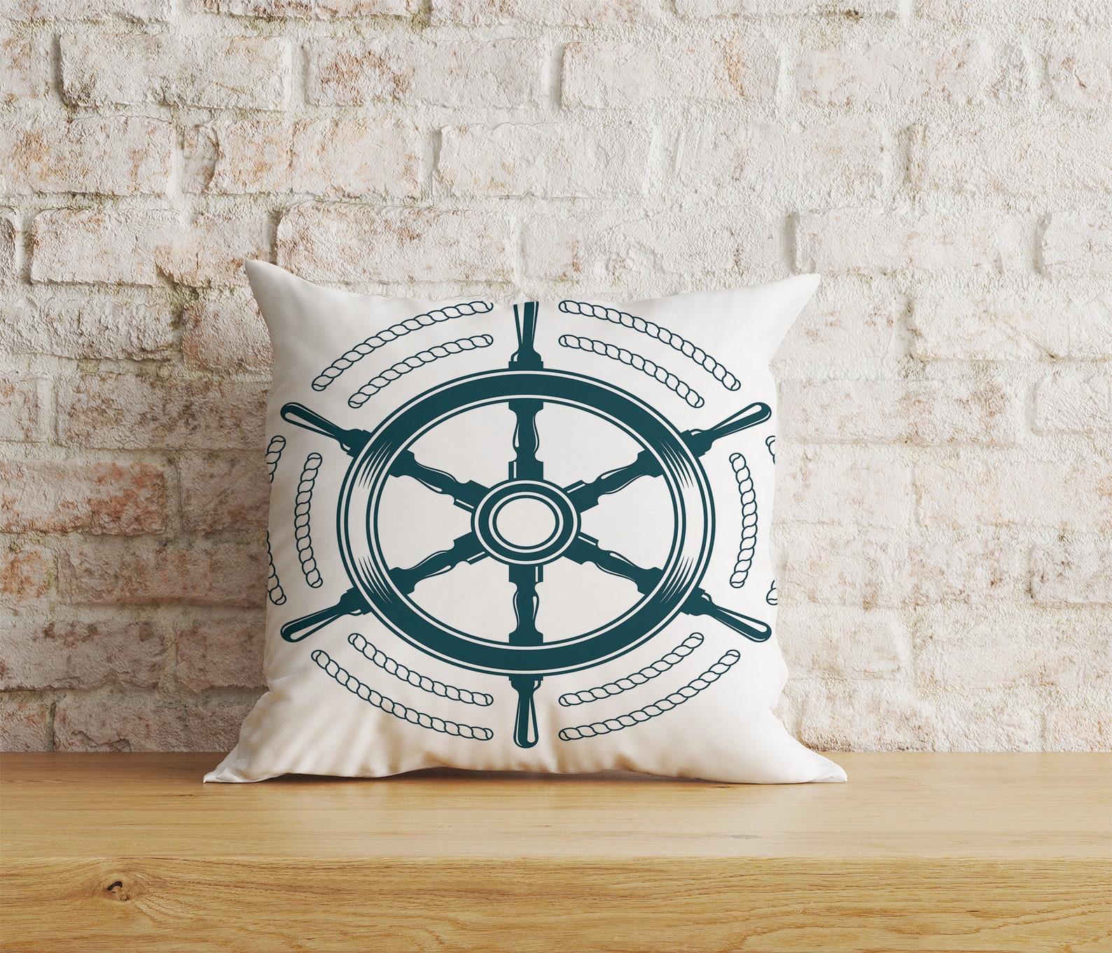 Ships Wheel Decor Cushion Cover, Wooden Steering Wheel Pillow, Nautical ...