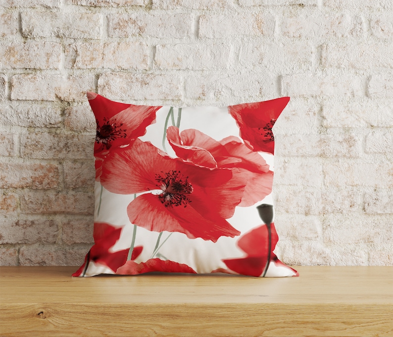 Red Poppy Flower Cushion Covers, Poppies Pillow Case, Anzac Day ...