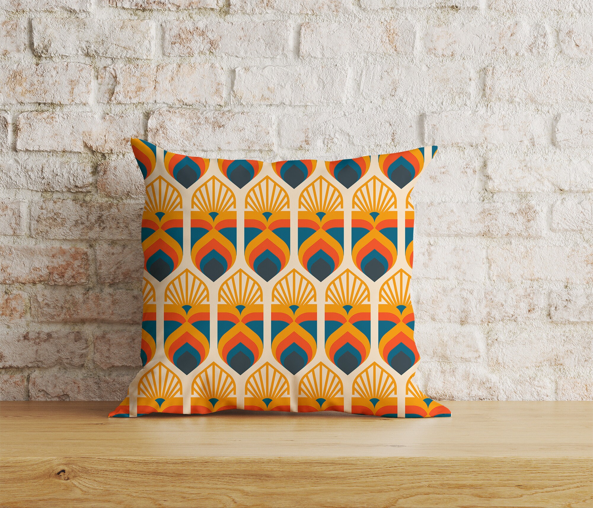 Linear Stem Scandinavian Cushion Cover, Vibrant Retro Floral Pattern ...
