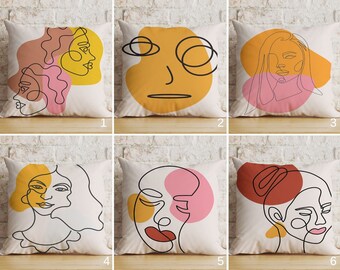 Abstract Line Art Pillow Cover, Minimalistic Cushion Cover, Woman Face ...