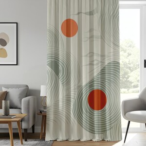 Zen Wave Window Curtains, Green and Rust Abstract Art, Japanese ...