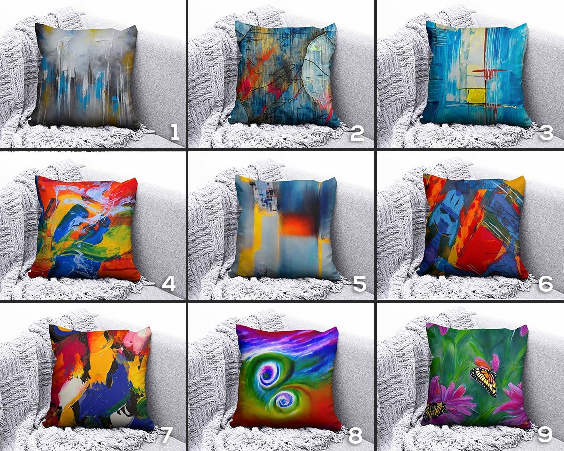 Abstract Art Deco Cushion Cover, Colorful Throw Pillow, Knitted Soft ...