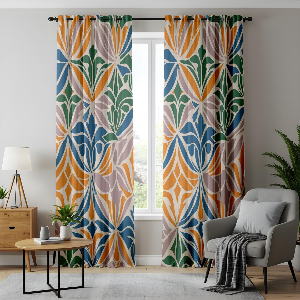 Boho Chic Floral Curtains, Colorful Patterned Drapes, Living Room Decor ...