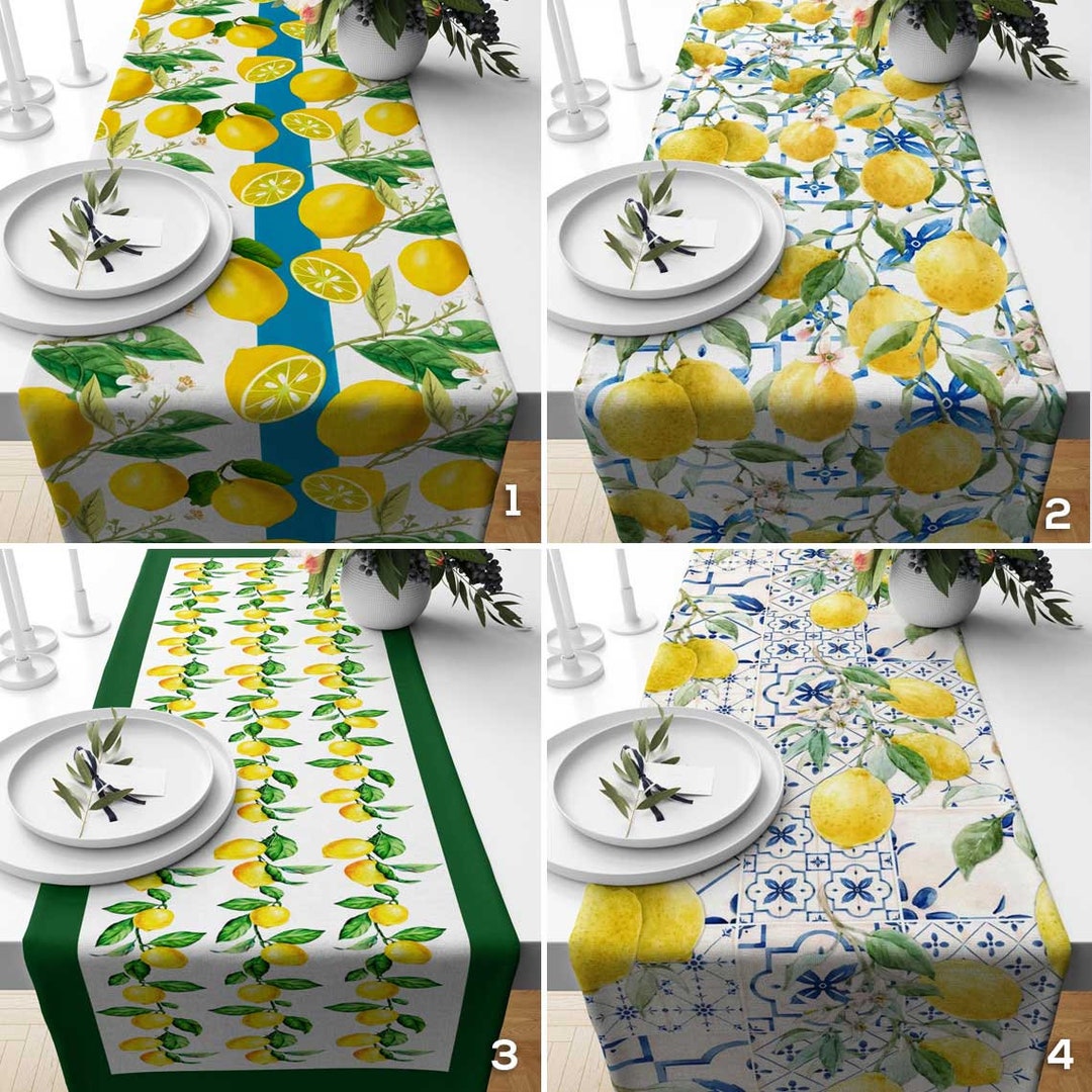 Lemon Table Runner, Lime Dining Room Table Cloth,yellow Summer Fruit ...