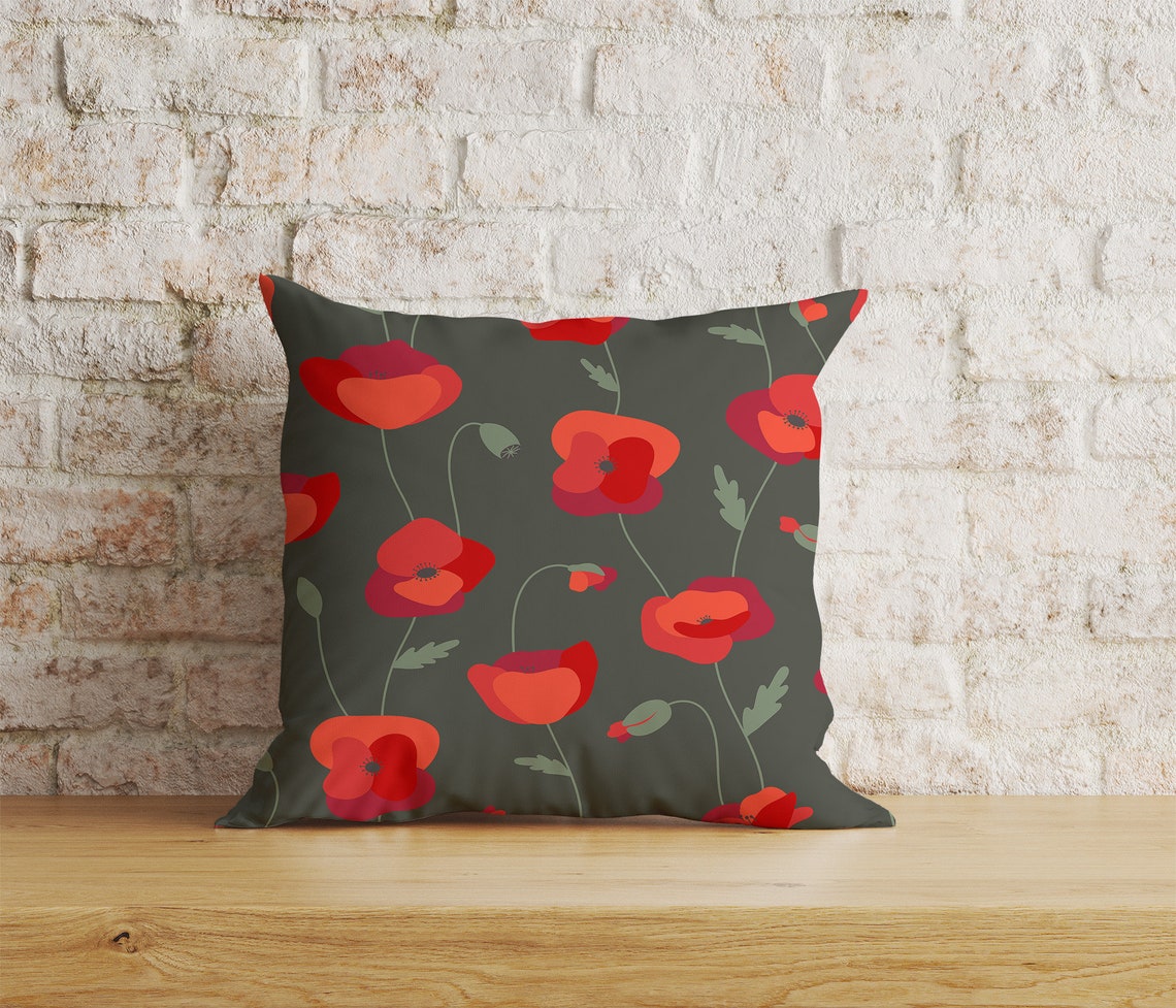 Poppy Cushion Covers, Remembrance Day Flower Pillow Cover, Anzac Day ...