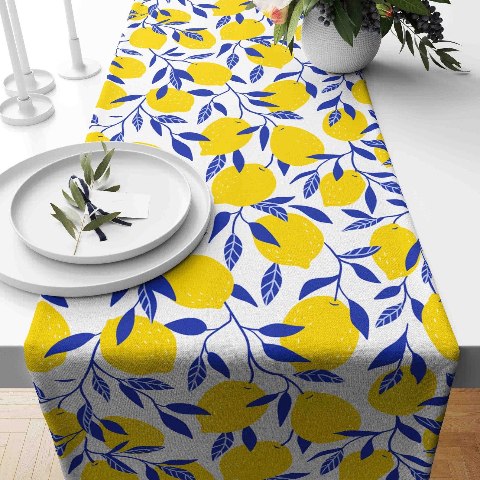 Lemon Design Table Runner, Yellow & Black Tablecloth, Lemon and ...