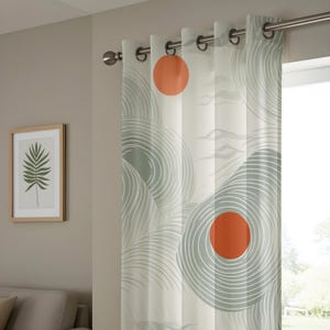 Zen Wave Window Curtains, Green and Rust Abstract Art, Japanese ...