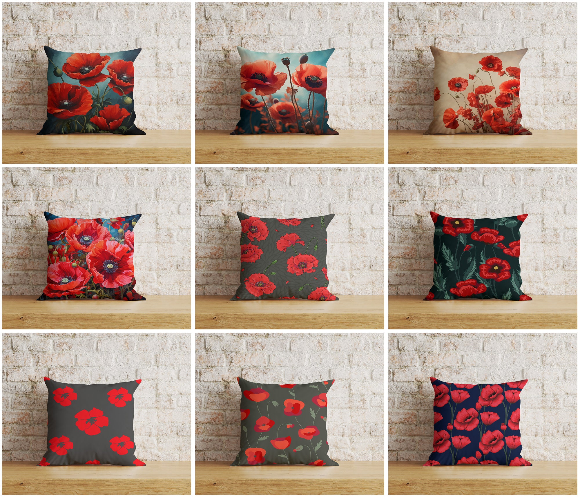Red Poppy Knitted Soft Fabric Cushion Cover, Floral Accent Pillow - Etsy