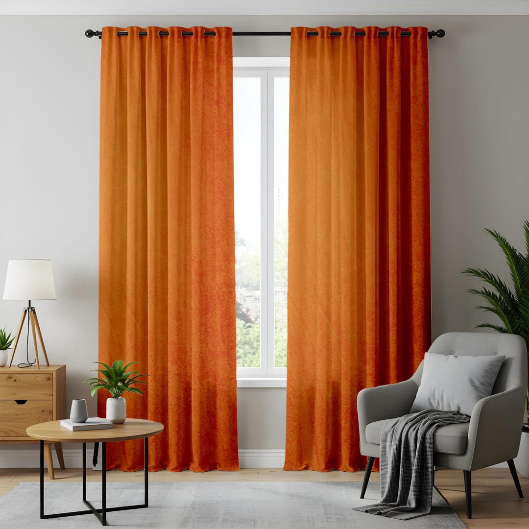 Rust Orange Curtain Panel, Floral Motif, Blackout or Thermal Lining - Etsy