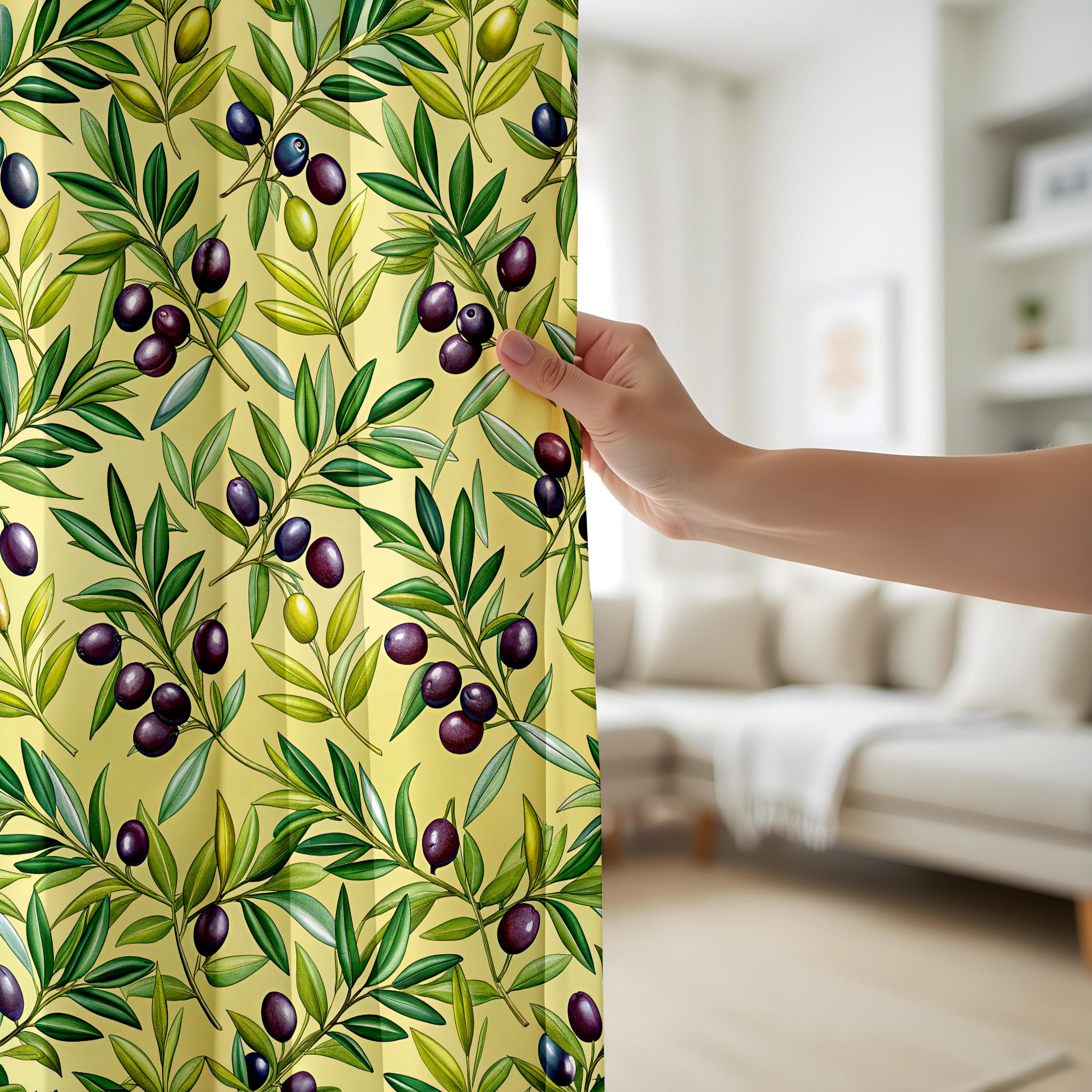 Olive Branch Kitchen Curtains, Green Mediterranean Style Drapes - Etsy