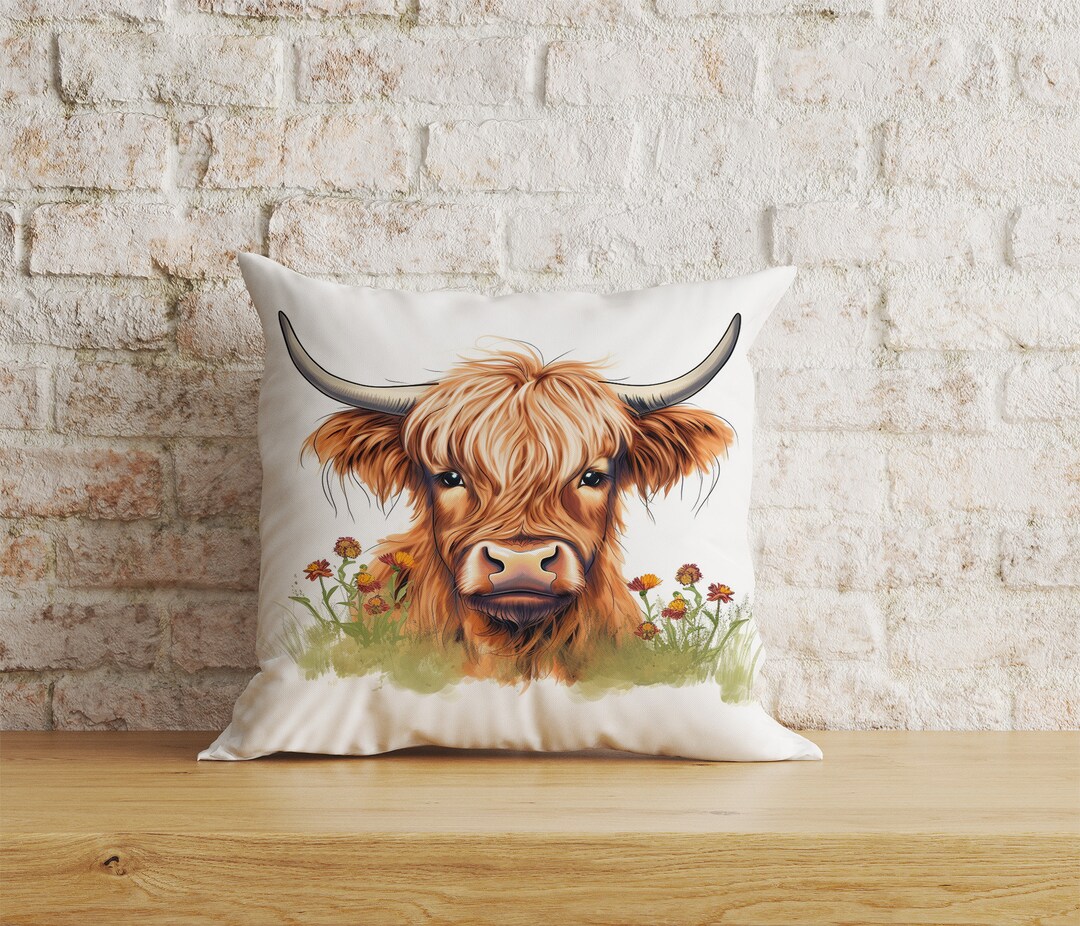 Highland Cow Cushion Cover, Highland Cow Pillowcase, Horns and Long Cow ...