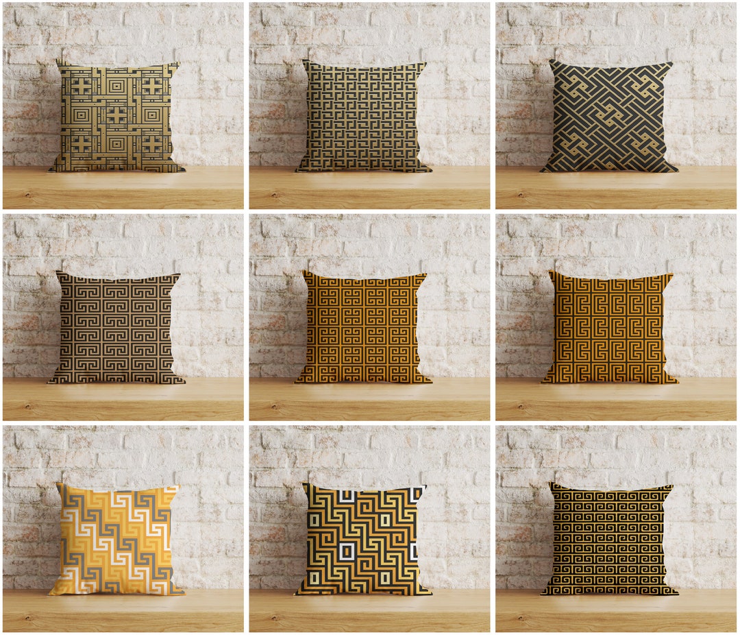 Greek Key Cushion Cover, Greek Key Pillow Cover, Yellow Black Greece ...