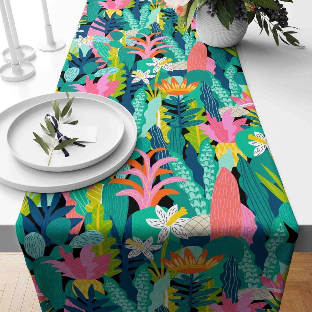 Tropical Palm Leaf Table Runner, Exotic Floral Kitchen Decor - Etsy