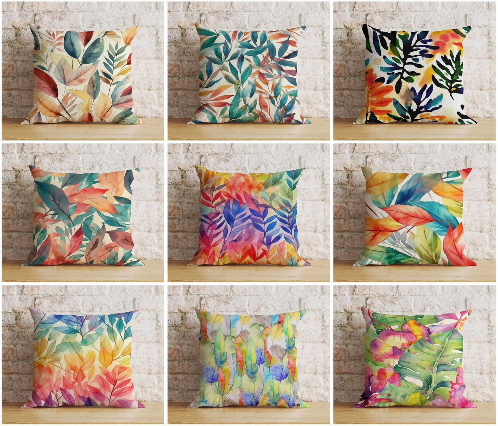 Abstract Botanical Cushion Covers, Watercolour Leaf Pillow Covers ...