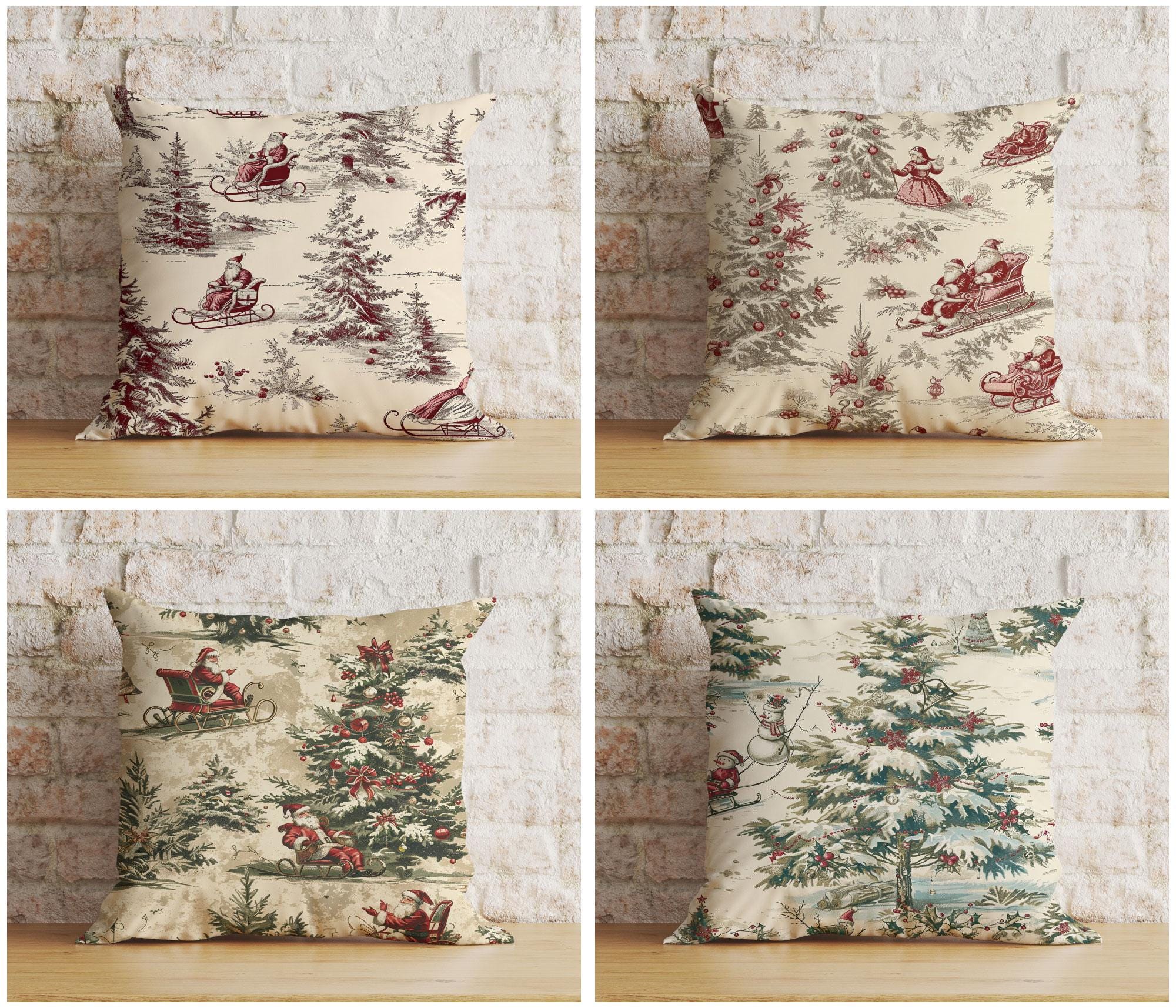 Vintage Toile Christmas Pillow Covers, Classic Holiday Cushion Covers ...