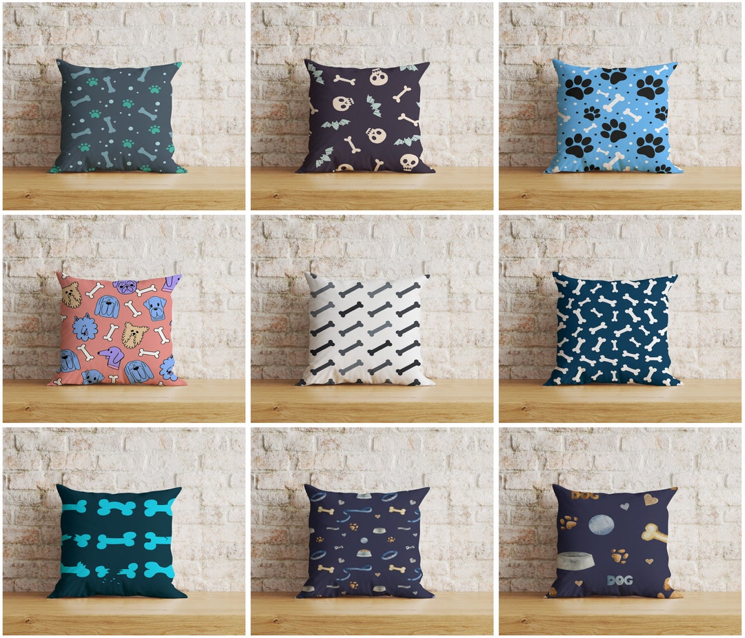 Dog Bone Cushion Cover, Bone Cushion Case Illustration Print Pillow ...