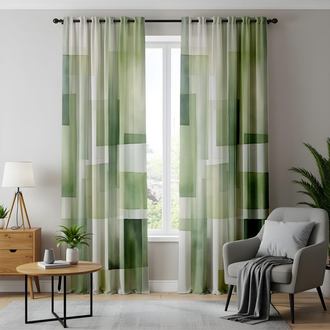 Green Abstract Curtains, Pastel Block Design, Serene Drapes - Etsy