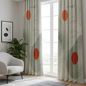 Zen Wave Window Curtains, Green and Rust Abstract Art, Japanese ...