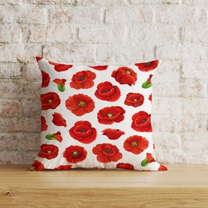 Red Poppy Flower Cushion Covers, Poppies Pillow Case, Anzac Day ...