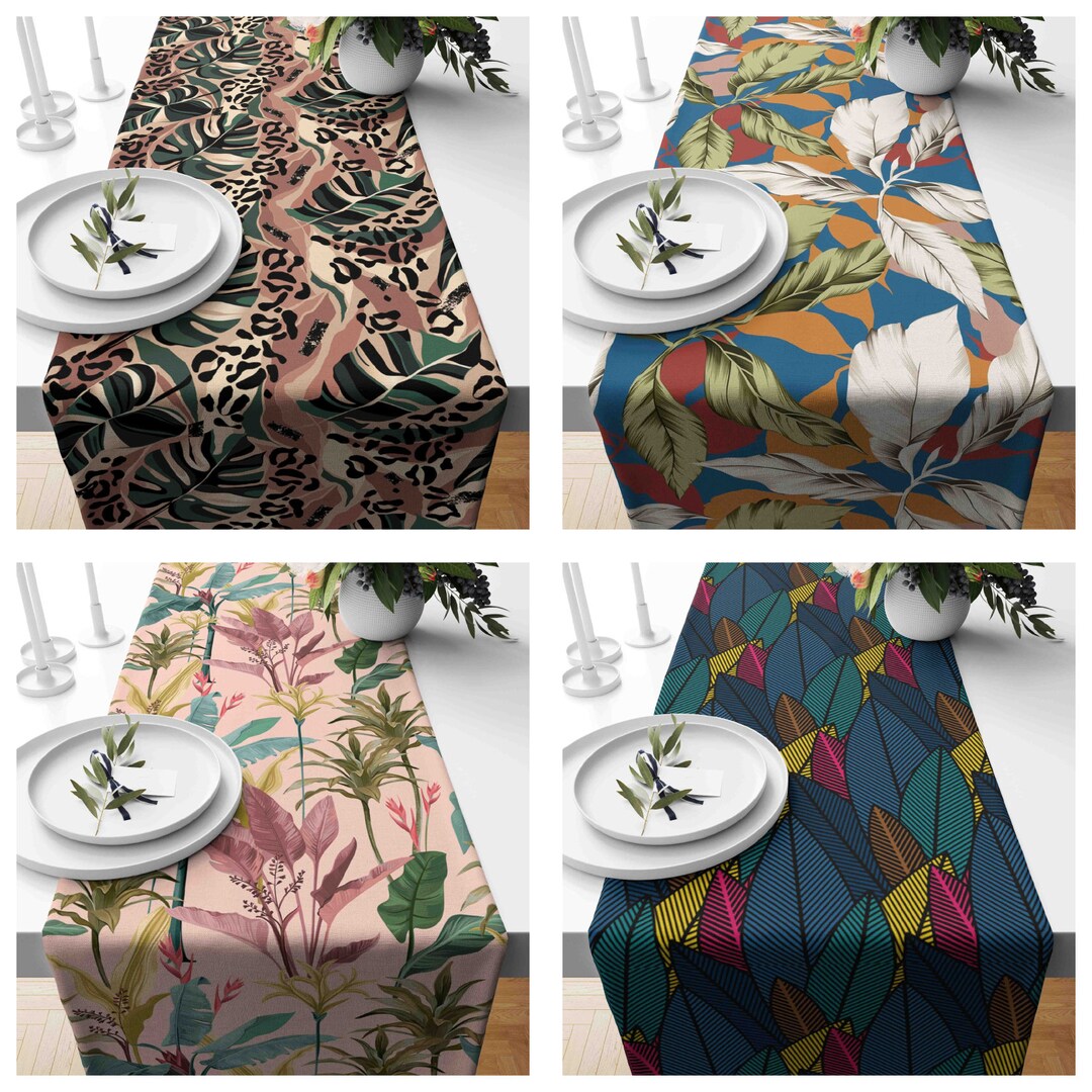 Palm Leaf Table Runner, Bird of Paradise Table Cloth, Flowers Print ...
