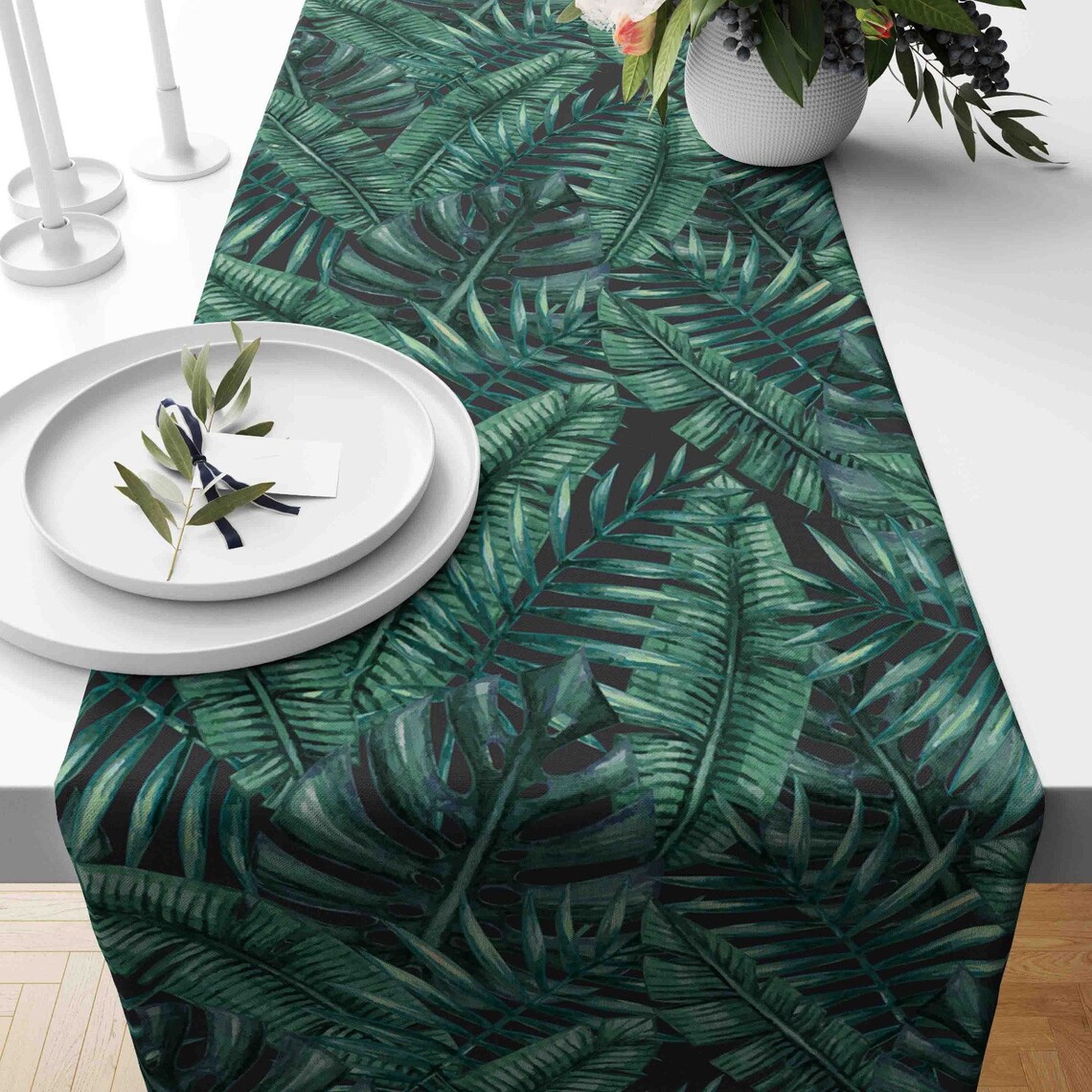 Tropical Palm Leaf Table Runner, Exotic Floral Kitchen Decor - Etsy
