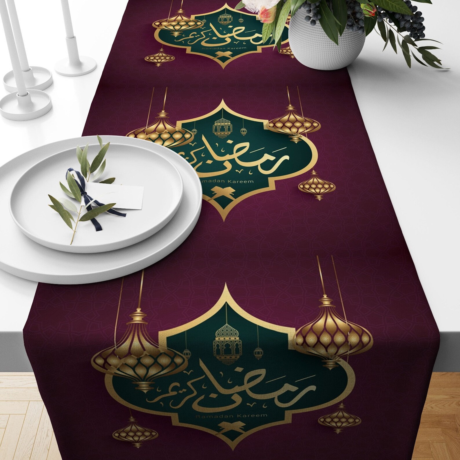 Ramadan Table Runner, Ramadan Concept Tablecloth, Islamic Table Runner ...