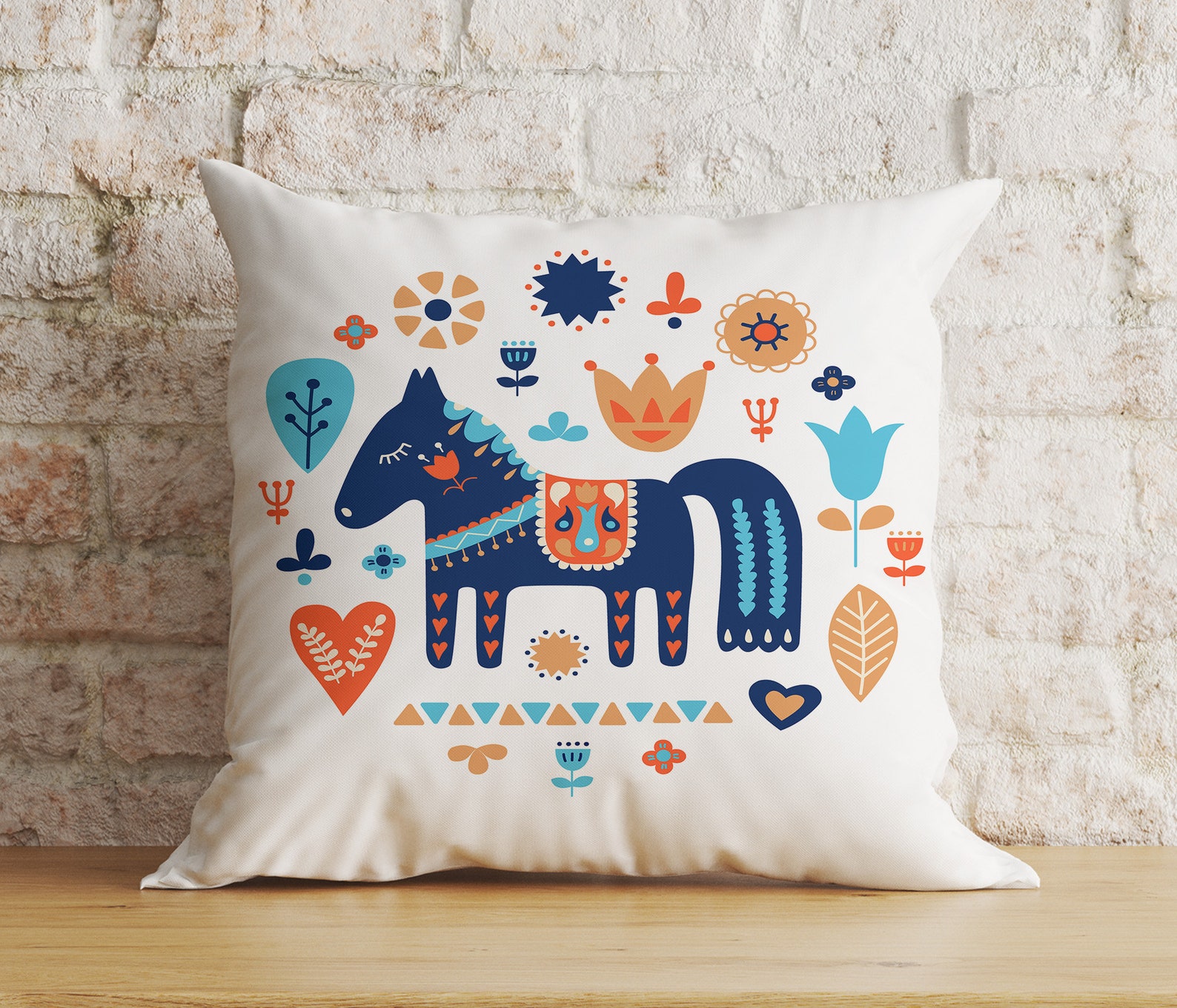 Folk Art Animals Cushion Covers, Folk Art Pillow Cover, Hand Draw Horse ...