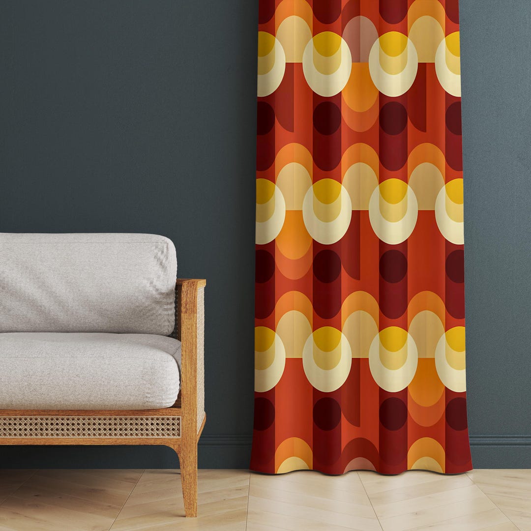 Mid-century Modern Curtains With 60s and 70s Retro Pattern, Bold ...
