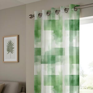 Emerald Green Watercolor Block Curtains, Minimalist Nature Decor - Etsy