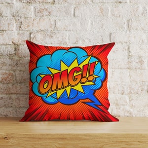 Pop Art Pillow Case, OMG-OH Yeah Pop Art Cushion Cover, Lips Pop Art ...