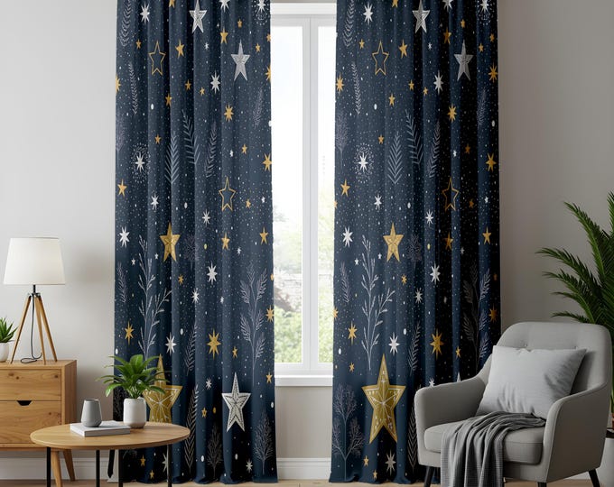 Galaxy Night Stars Burst Window Curtain, Universe Space Grey Night ...