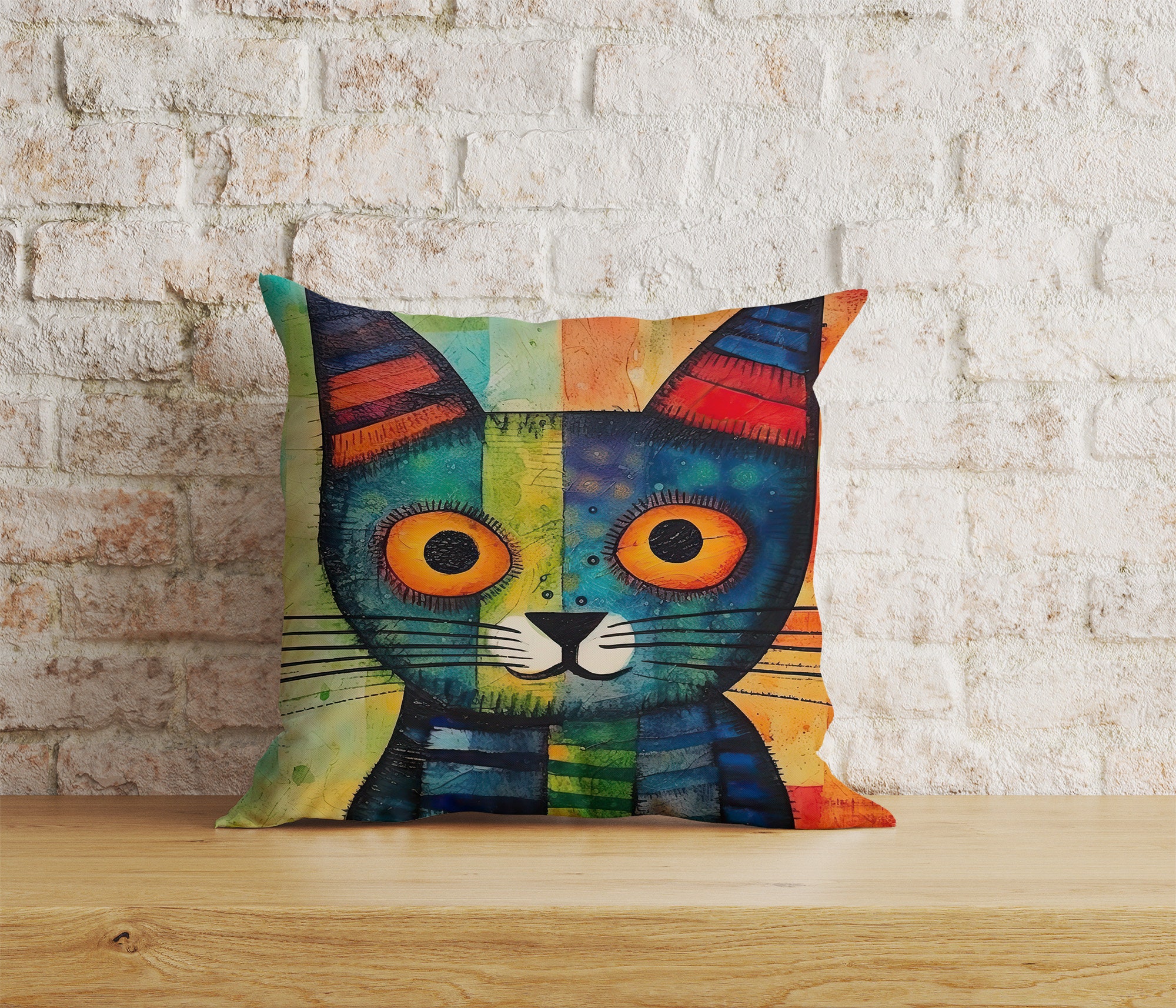 Funny Cat Print Cushion Cover, Abstract Colorful Decor - Etsy