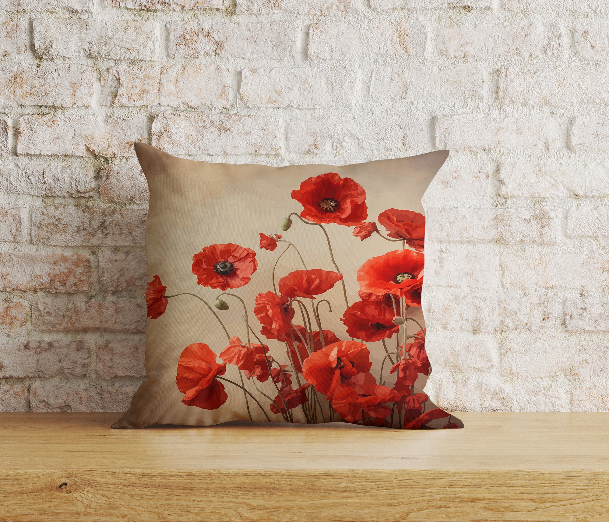 Red Poppy Knitted Soft Fabric Cushion Cover, Floral Accent Pillow - Etsy