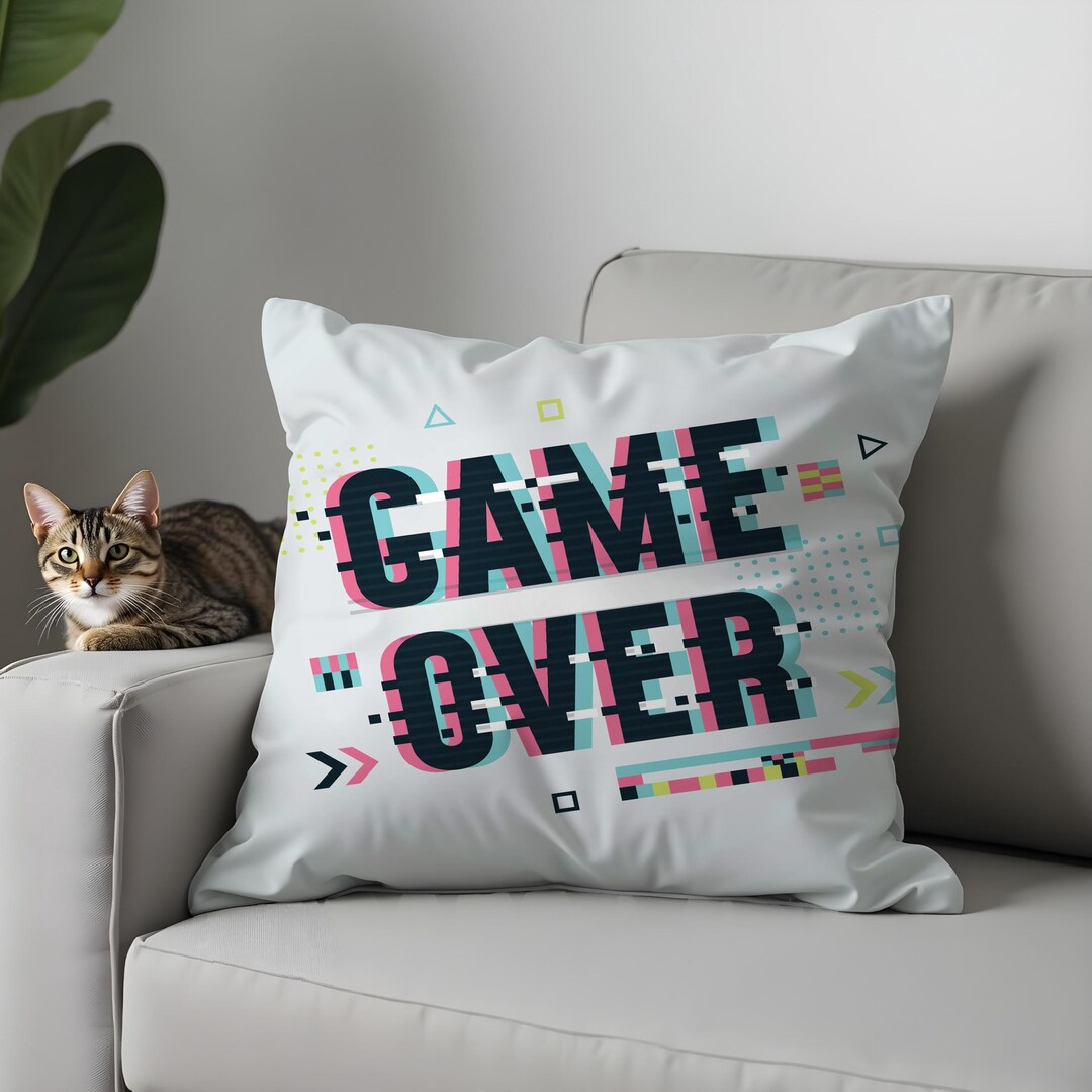 Game Over Pillow Cover, Knitted Retro Gamer Cushion - Etsy