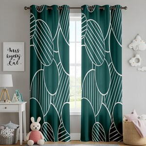 Modern Green Patterned Curtains, Geometric Abstract Design Print Drapes ...
