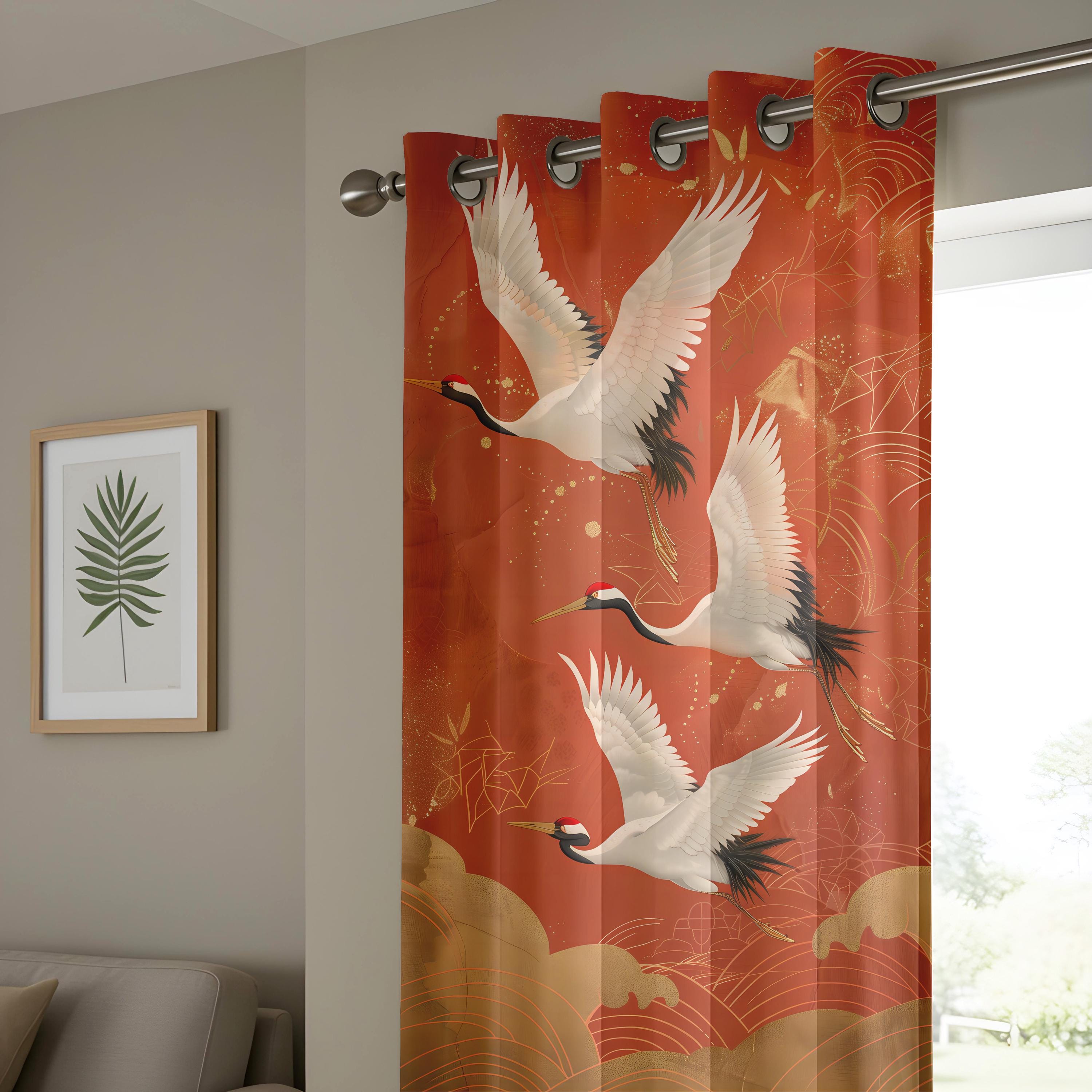 Graceful Flying Cranes Curtain, Bold Crane Pattern Drapes, Luxurious ...