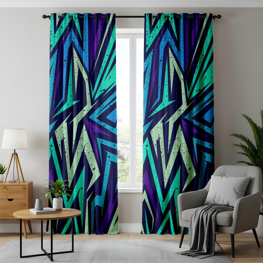Vibrant Zigzag Curtains, Urban Street Style Drapes, Neon Abstract ...