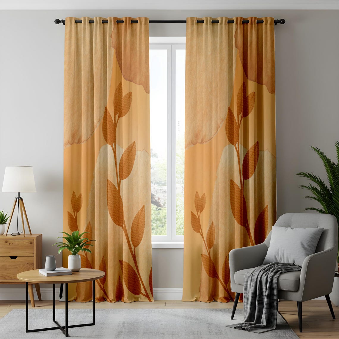 Earth Tone Leaf Print Curtains, Botanical Drapes, Warm Boho Nature ...