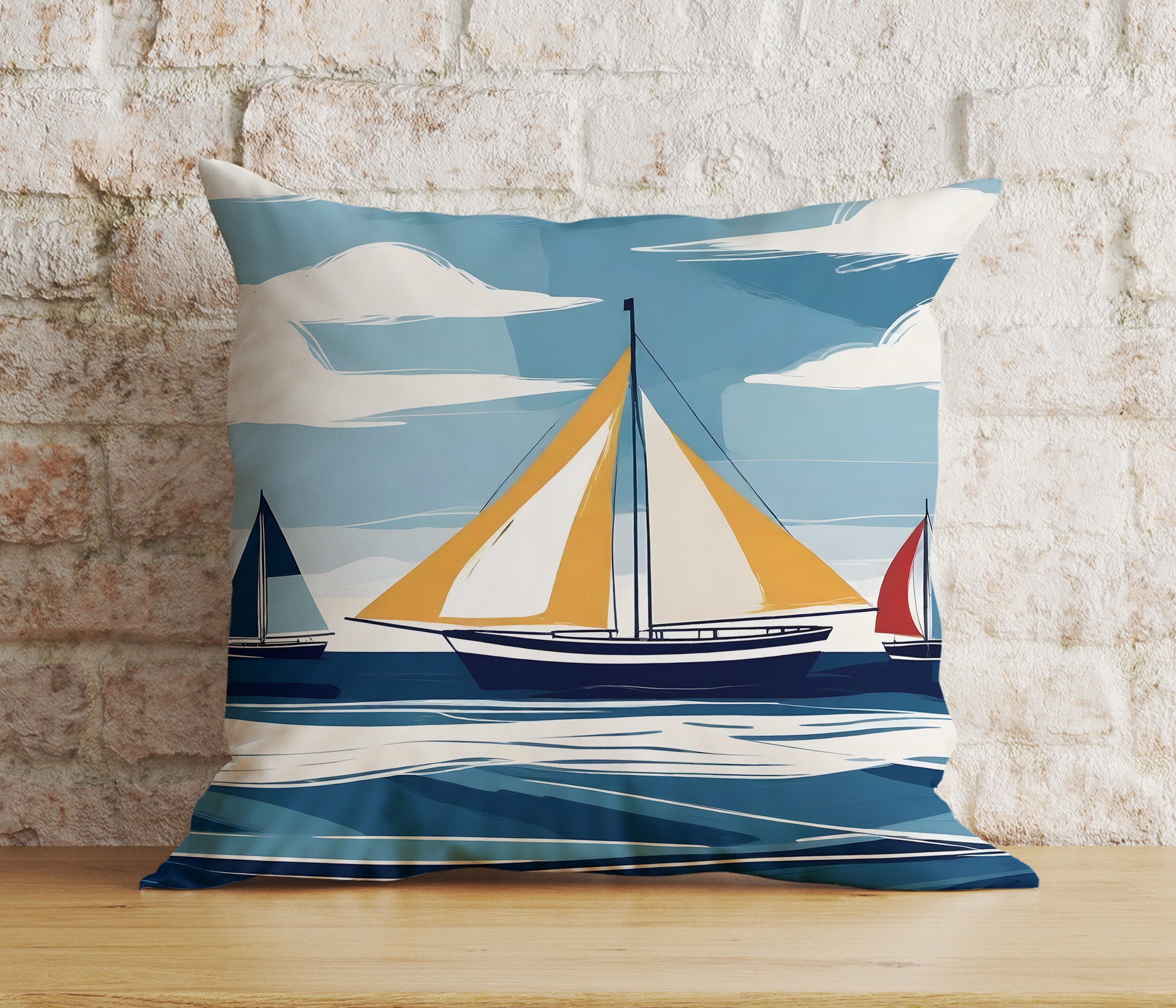 Blue Nautical Pillow Cover, Lighthouse Throw Pillows, Sailboat Pillow ...