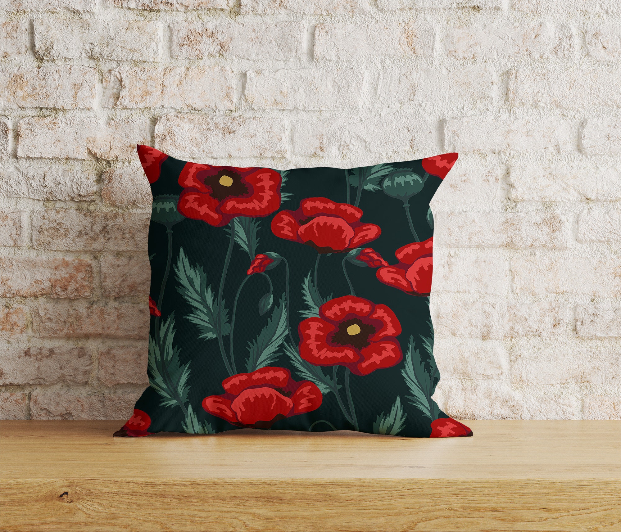 Red Poppy Knitted Soft Fabric Cushion Cover, Floral Accent Pillow - Etsy