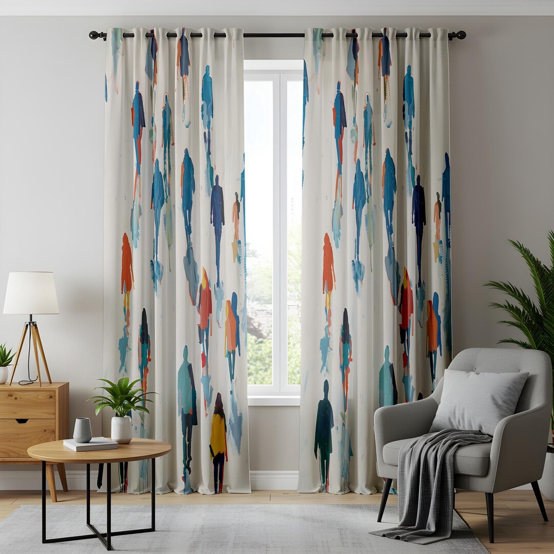 Abstract People Window Curtains, Colorful Silhouette, Blackout or ...