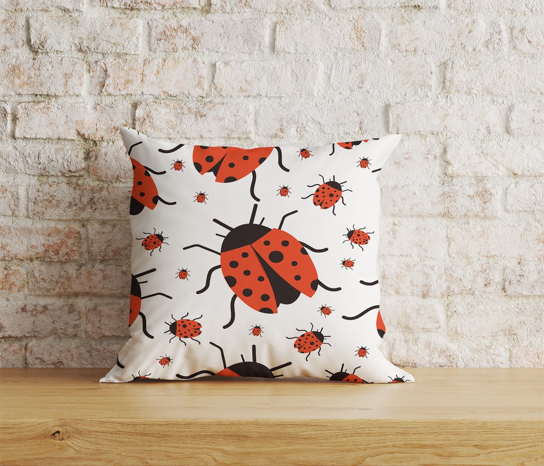 Ladybug Cushion Cover, Ladybug Throw Pillow Case, Floral Insect Cushion ...