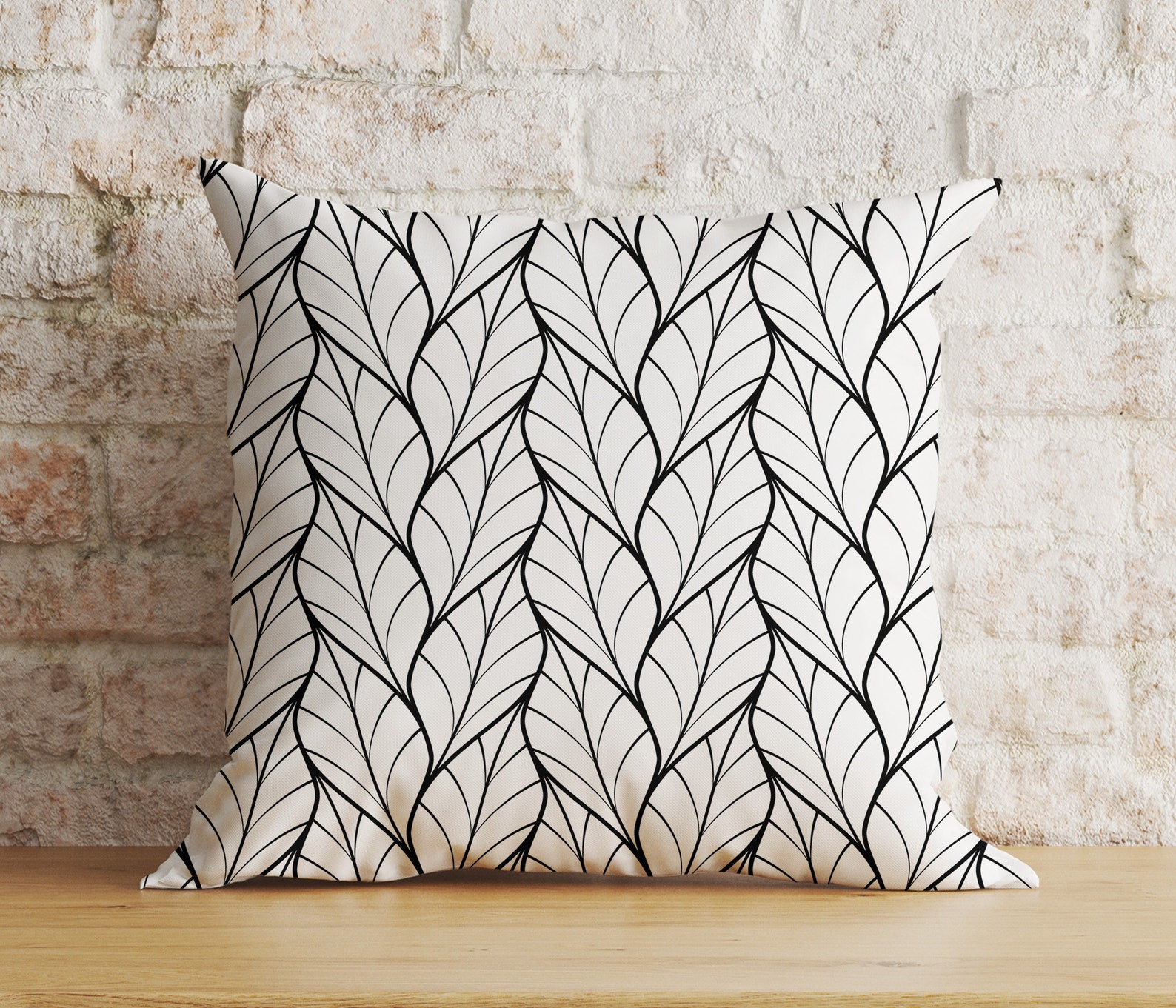 Geometric Leaf Pillow Cover, Black and White Minimal Soft Fabric ...